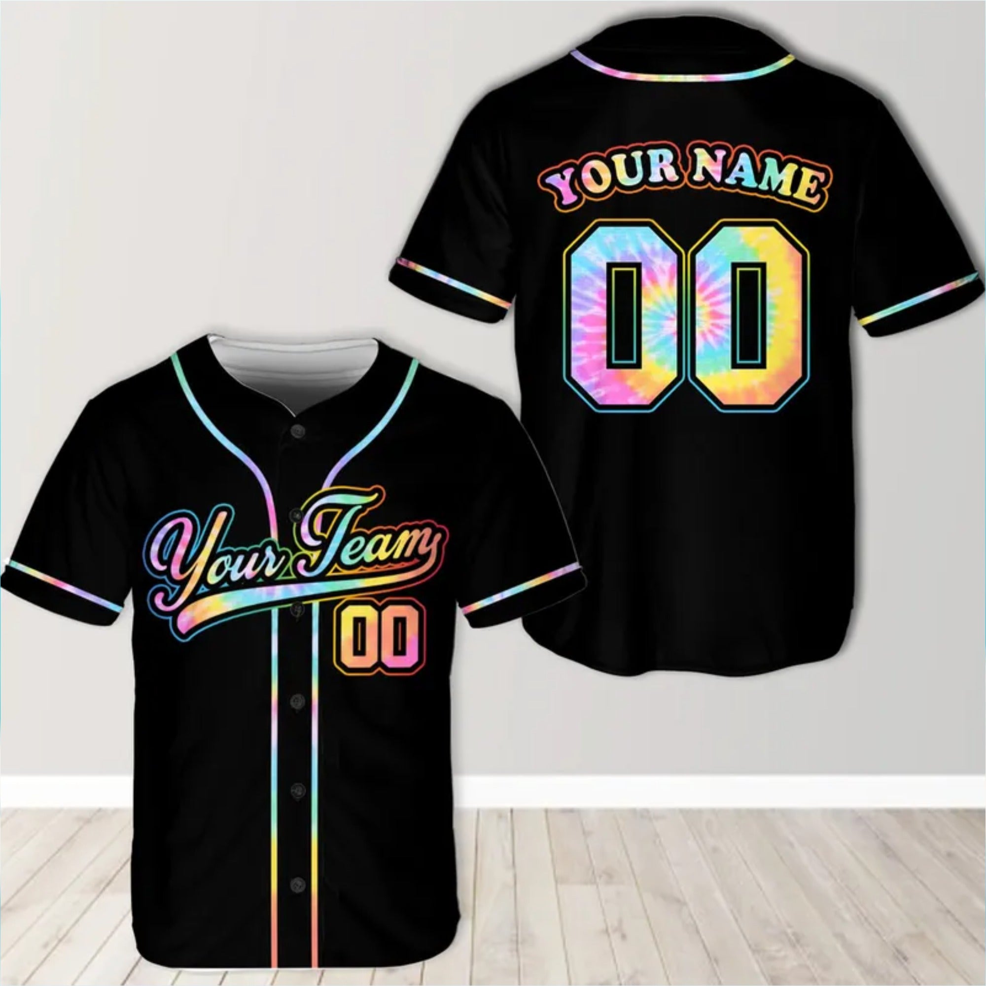 Personalized Team Name And Number Baseball Jersey, Custom Tie Dye Base