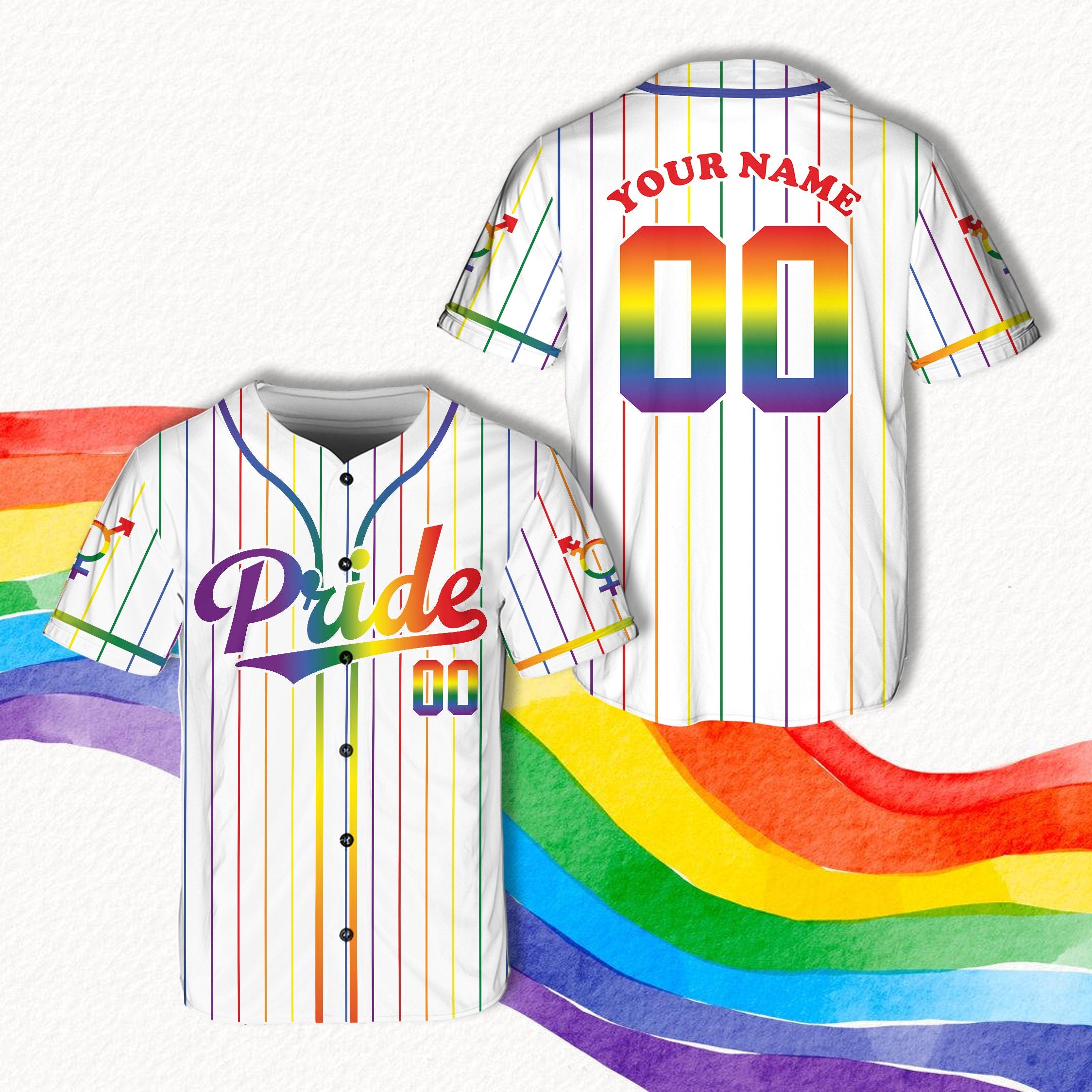 Personalized LGBTQ Baseball Jersey Custom Pride Month Shirt Rainbow Ma