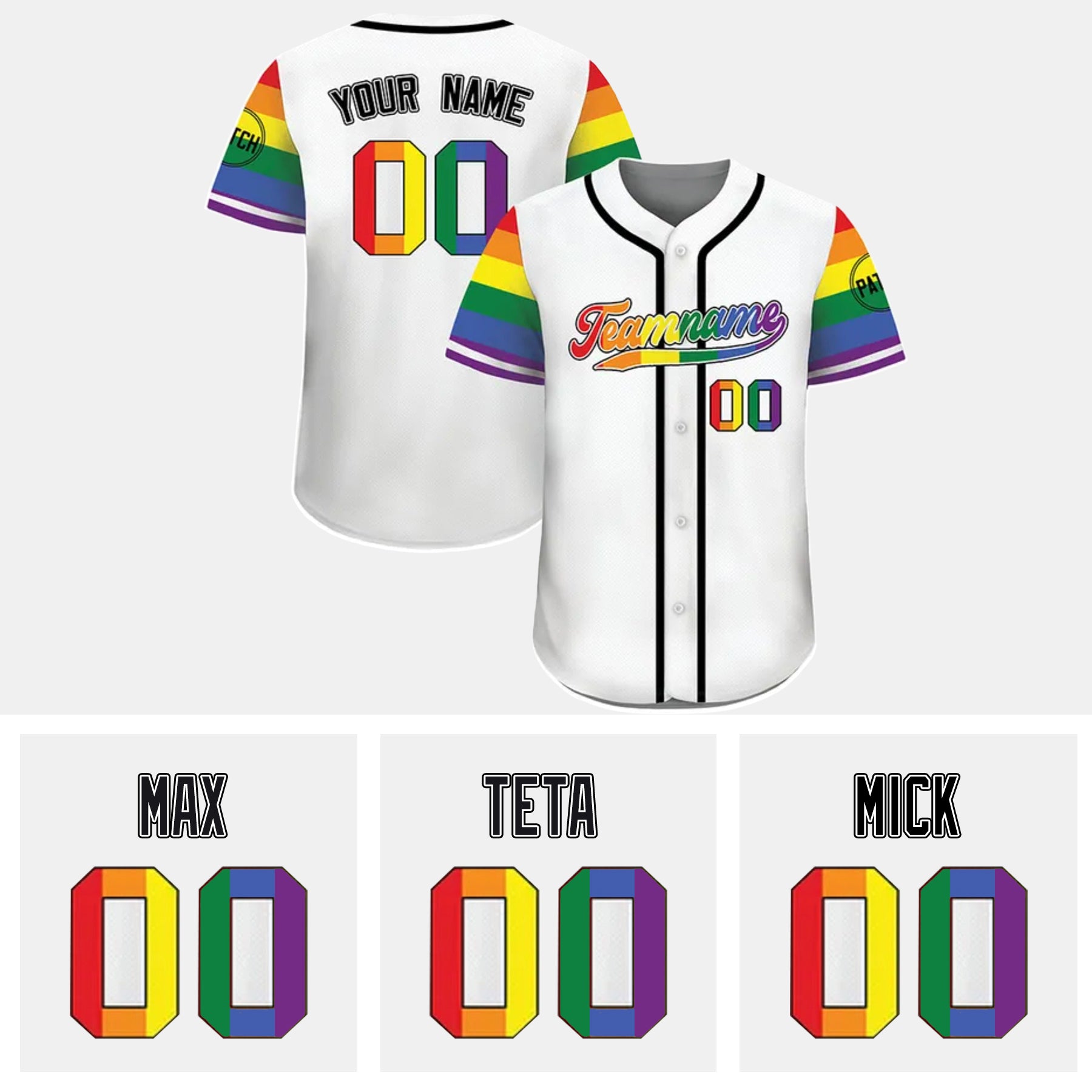 Custom Rainbow LGBTQ Pride Horizontal Stripes Baseball Shirt