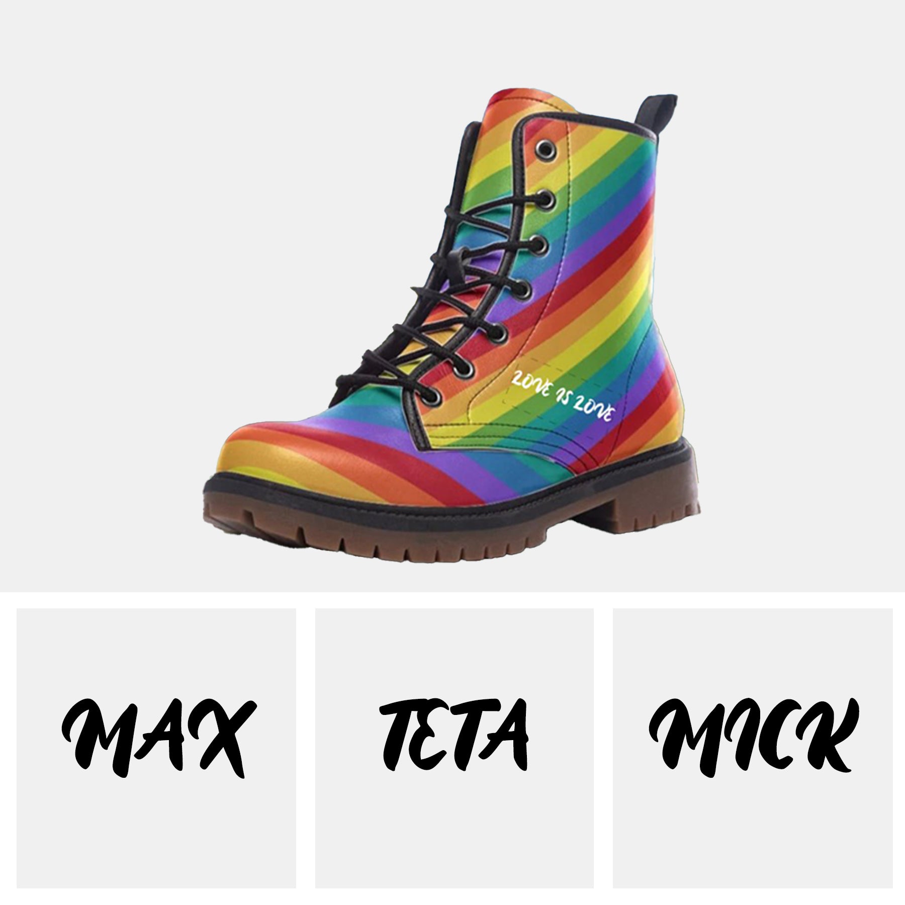 Rainbow Boots, Rainbow Stripes Vegan Leather Combat Boots, Pride Boots