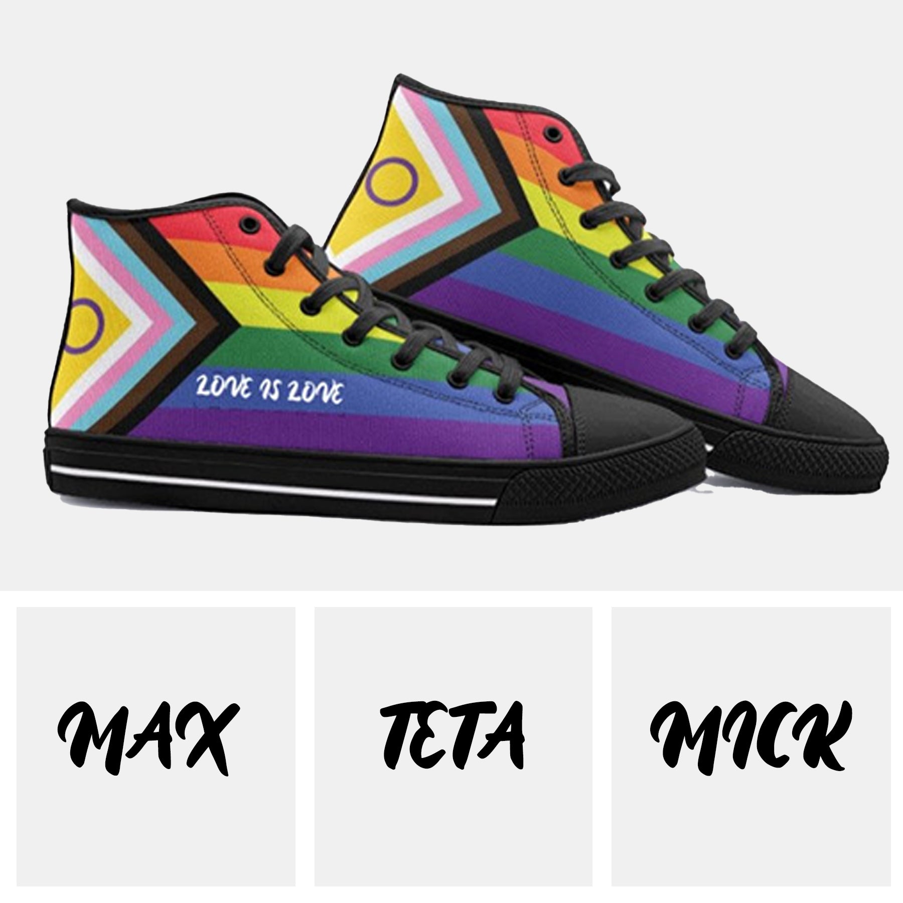 Progress pride shoes; Rainbow pride high top canvas sneakers; LGBTQ sh