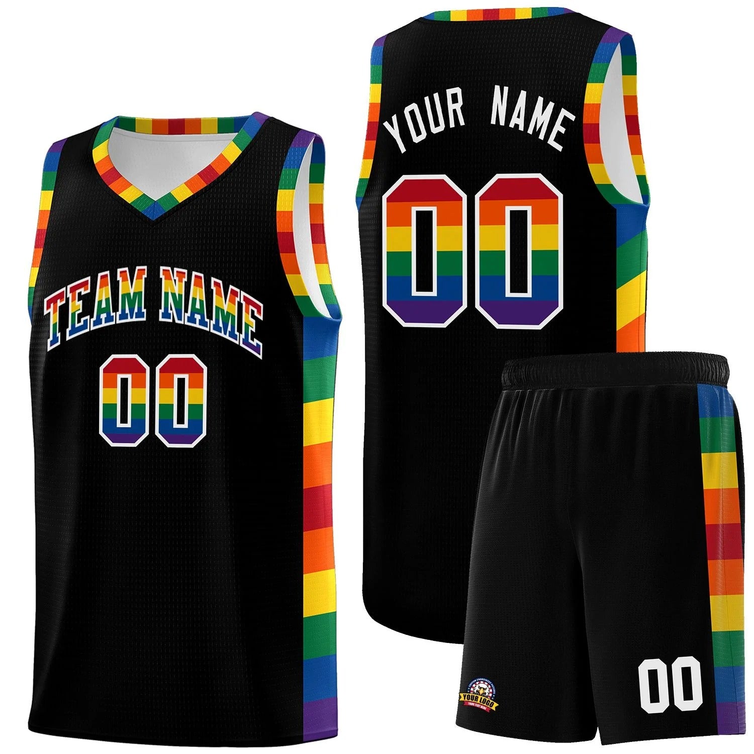 Custom Black LGBT Rainbow For Pride Month Sports Uniform Basketball Je