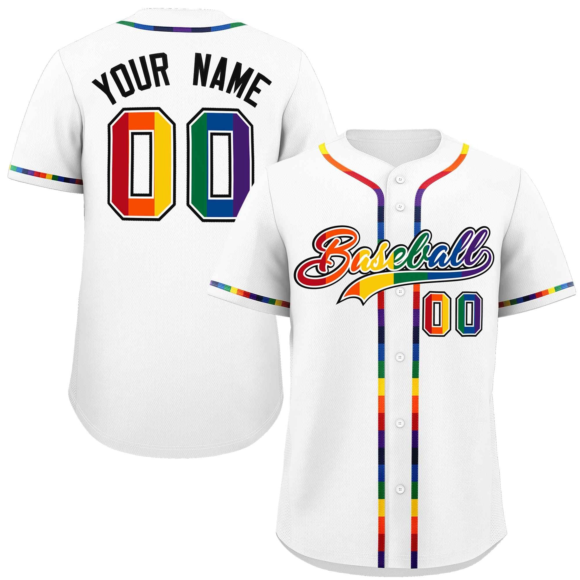 Custom White LGBT Rainbow For Pride Month Baseball Jersey