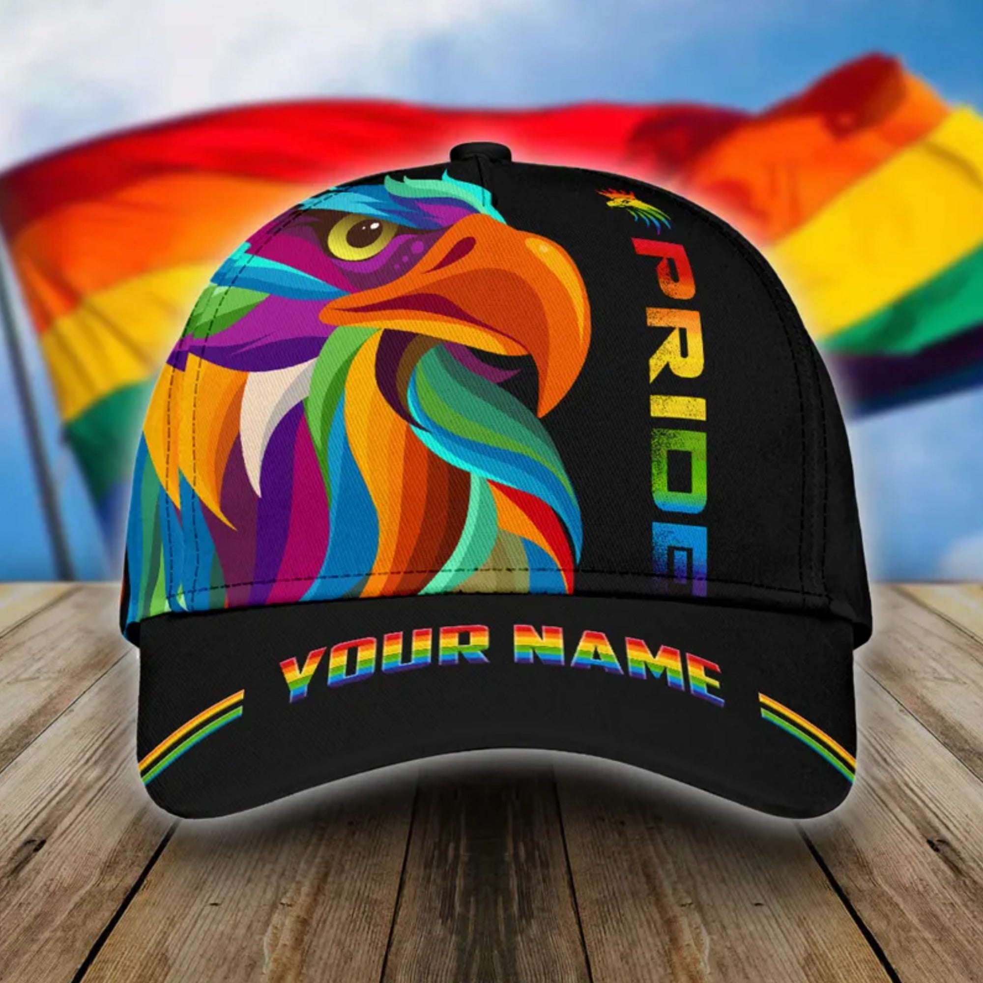 PERSONALIZED LGBT EAGLE PRIDE LGBTQ FLAG BLACK 3D CLASSIC CAP