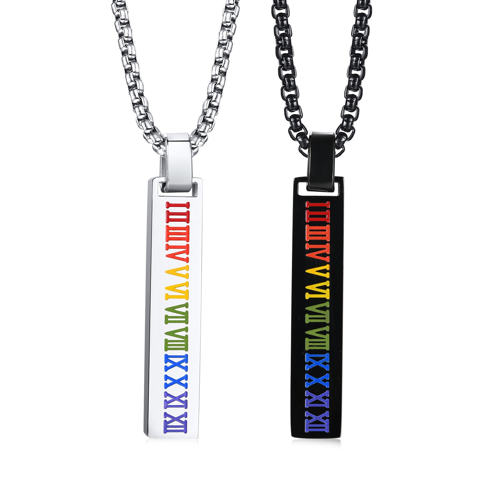 Rainbow drops glue Roman numerals pendant